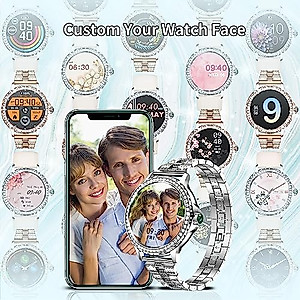 Smart Watch(Answer/Make Call) for Women with Diamonds, 1.3”Smartwatch for iPhone Android Compatible, IP68 Waterproof 100+Sports Modes Fitness Watches with Heart Rate/SpO2/Sleep Monitor/Blood(Sliver)