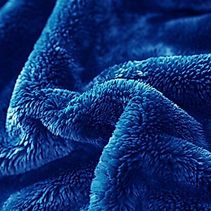 Whale Flotilla 480GSM Faux Fur Throw Blanket, Extra Large Warm Fluffy Throw Blanket for Couch, Bed, Traveling, Camping, 50x70 Inch, Blue