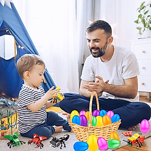 12 Pack 3" Large Easter Eggs Filled Stem Building Toys Easter Basket Stuffers 6 in 1 Transform Animal Building Blocks Easter Party Favors Gifts for Kids Toddlers Boys Girls Teens Easter Eggs Hunt