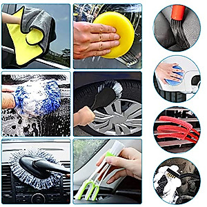 18Pcs Auto Car Detailing Brush Set, Car Cleaning Tools Kit with Long Rim Brush, Detail Brushes, Vent Brush, Polishing Pads, Wash Mitt, Towels for Clean Wheels, Dashboard, Engine, Carpet, Air Vents
