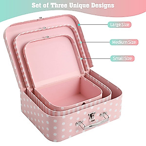 Anndason Set of 3 Paperboard Suitcases Storage Box Storage for Photo Storage Home Decoration, Wedding, Birthday, Anniversary and New Year Gift Decoration (3Pcs, Pink Dots and Stripes)