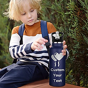 YAEILOV Personalized Water Bottles with Straw Lid Bulk Engraved Custom Insulated Metal Sports Bottle with Name and Text for Dad Gifts-Rose pink(30 Icons,7 Colors,12oz/26oz)