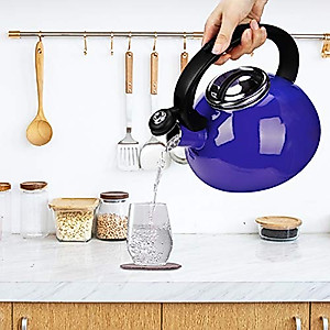 Whistling Tea Kettle, AIDEA 2.3 Quart Enamel-on-Steel Tea Kettle Stovetop, Enameled Interior Tea Pot Stovetop for Anti-Rust, Audible Whistling Hot Water Kettle for Kitchen (Cobalt Blue)