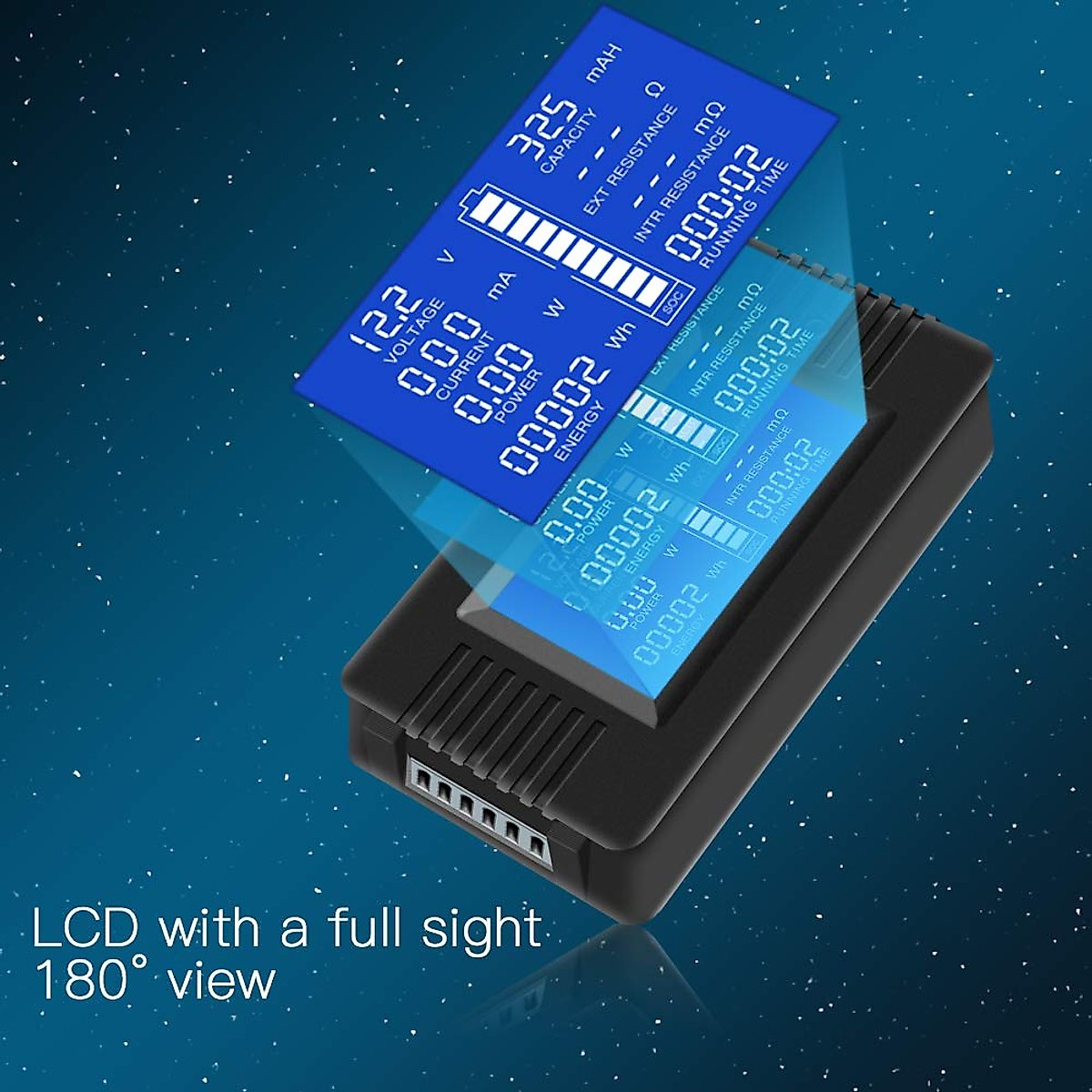DC Multifunction Battery Monitor Meter,0-200V,0-10A (Widely Applied to 12V/24V/48V RV/Car Battery) LCD Display Digital Current Voltage Solar Power Meter Multimeter Ammeter Voltmeter