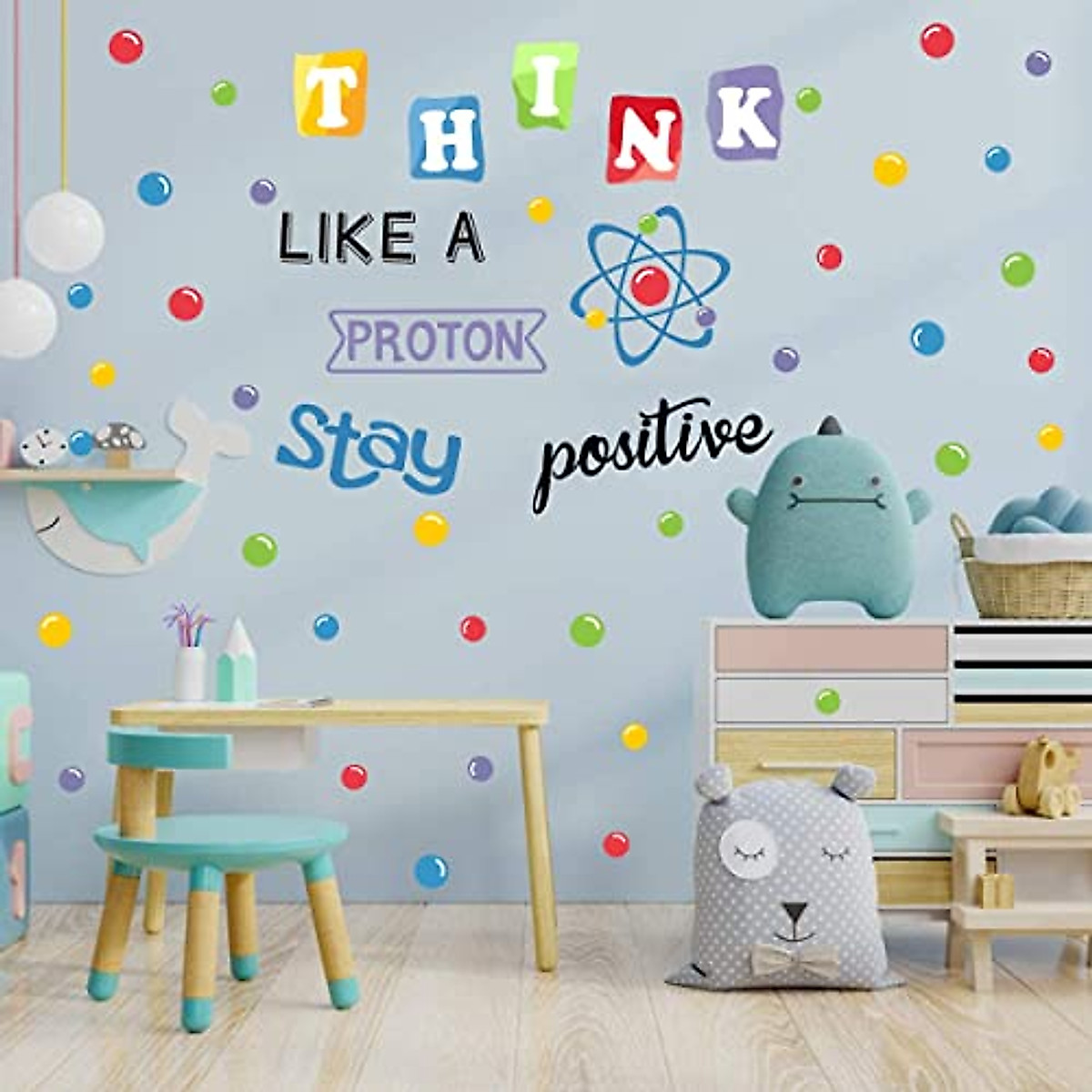 IARTTOP Science Wall Decal, Stay Positive Colorful Polka Dots Stickers, Inspirational Saying Laboratory Educational Decals, Chemistry Proton Wall Art For Nursery Middle Schoo Classroom Wall Stickers Decorations