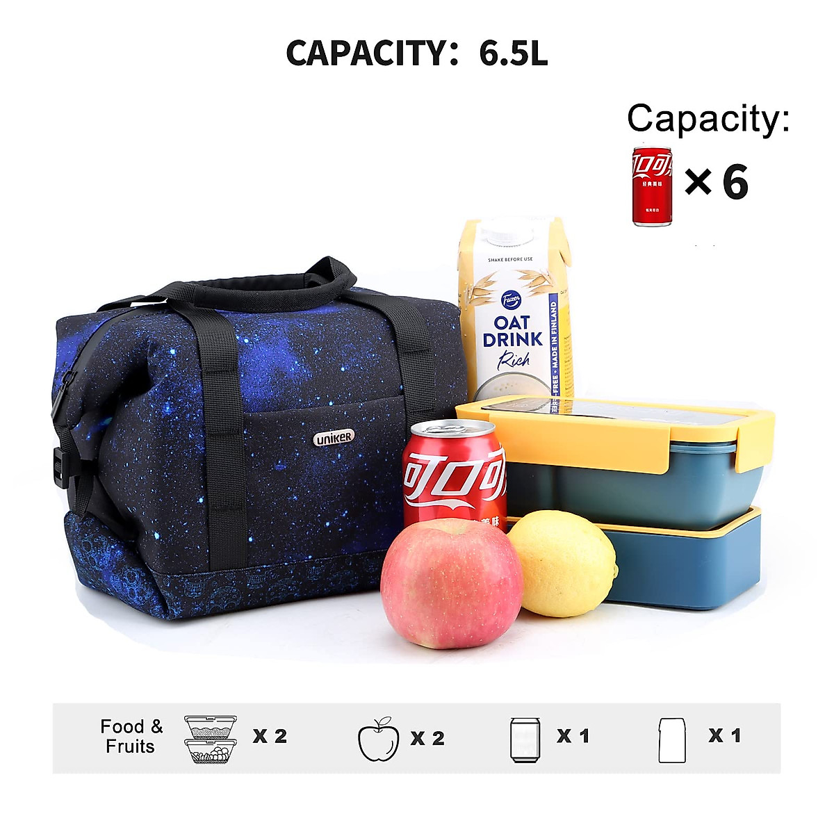 UNIKER Insulated Lunch Bag Foldable,Leakproof Lunch Box for Travel,Lunch Tote Reusable Meal Prep Container Bag,Bento Box Cooler Bag for Work Picnic Box Dark Blue