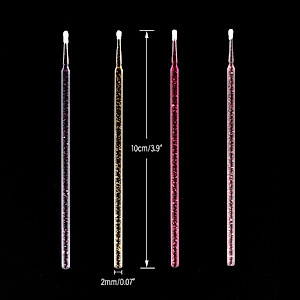 400PCS Crystal Micro Brush Applicator Disposable Micro Cotton Swabs for Eyelash Extensions Makeup Clean (Head Diameter: 2.0mm) (Gold)