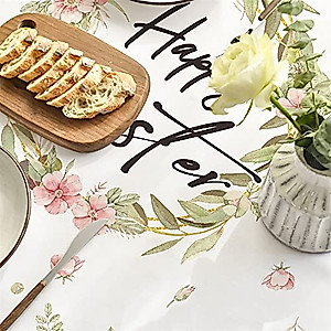 Horaldaily Easter Tablecloth 60x84 Inch, Spring Flower Buffalo Plaid Bunny Ear Table Cover for Party Picnic Dinner Decor