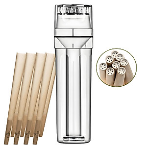 Ginzis 3-In-1 Herb Grinder Cone Loader Grinder Roller - Portable Grinder and Cone Filler, All-In-One Rolling Machine and Travel-Friendly Cone Storage - Includes 8 Carbon-Filtered Pre-Rolled Cones