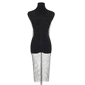 Zoestar Rhinestone Body Chains Sparkly Crystal Mesh Bikini Wrap Glitter Elastic Belly Body Chain Hollow Party Skirt for Women