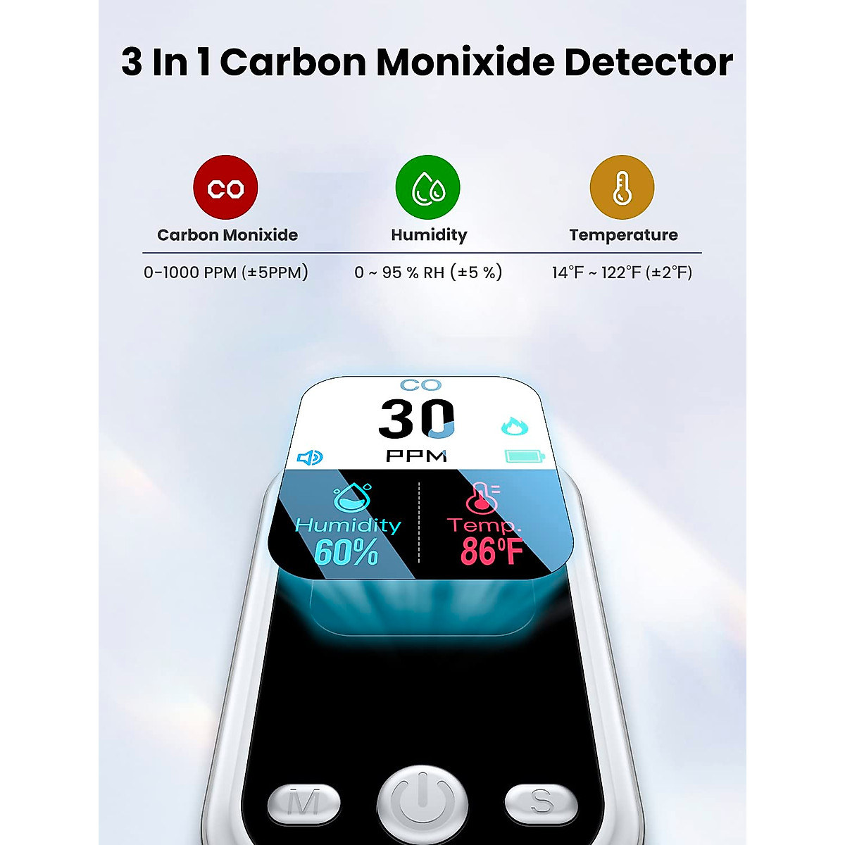 LSENLTY Upgraded Portable Carbon Monoxide Detectors, 120-Hour Standby Time, 3 in 1 CO Monitor(Temp, Humidity and CO Value), Alarm Function, Lanyard and Bracket Design, Easy to Use CO Detector
