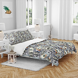 Reateforin 100 Dollar Bill Money Duvet Cover Set, One Hundred Dollar Bills of United States Federal Reserve The Ben Franklin Portrait, Decorative 3 Piece Bedding Set with 2 Pillowcovers,Queen Size