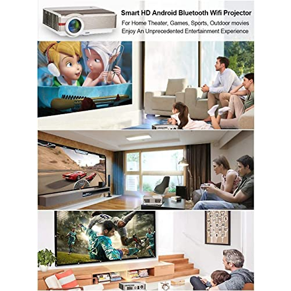 LCD Android Wireless Projector 1080p Native 9000 High Lumen, Home Theater Projector with WiFi and Bluetooth 250'' Display Outdoor Movie, Airplay for iPhone, Compatible with Fire Stick,PS5,Laptop,HDMI