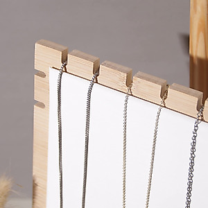 Justsoso Large Bamboo Necklace Display Stand, Pendant Necklace Wood Jewellery Holder, Chain Jewelry Big Rack Organizer for Store Show Sell (White PU)