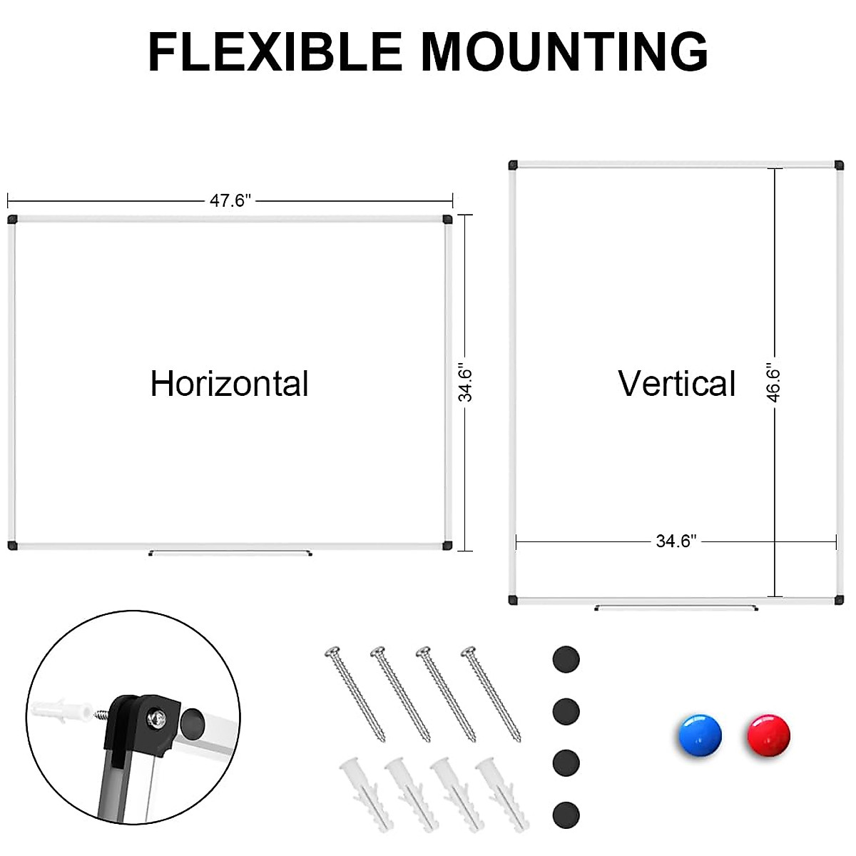 XBoard Porcelain Magnetic Dry Erase Board 48 x 36 Inch, Porcelain Whiteboard with Aluminium Frame & Marker Tray 4' x 3' | Wall Mounted Magnetic White Board for Home School Office