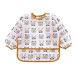 PandaEar 5 Pack Long Sleeve Bibs| Waterproof Full Bib with Sleeves for Babies Infant Toddler 6-24 Months| Mess Proof Baby Smock for Eating| Baby Apron for Feeding