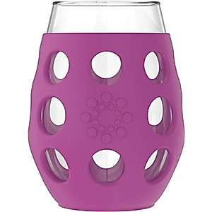 Lifefactory Wine Glass with Protective Silicone Sleeve, 4 Count (Pack of 1), Orange, Cobalt, Grass Green and Huckleberry