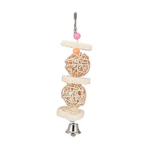 Tnfeeon Bird Chewing Toy, Rattan Ball Toy Bird Cage Bite Sepak Takraw Toy with Bells for Small Birds