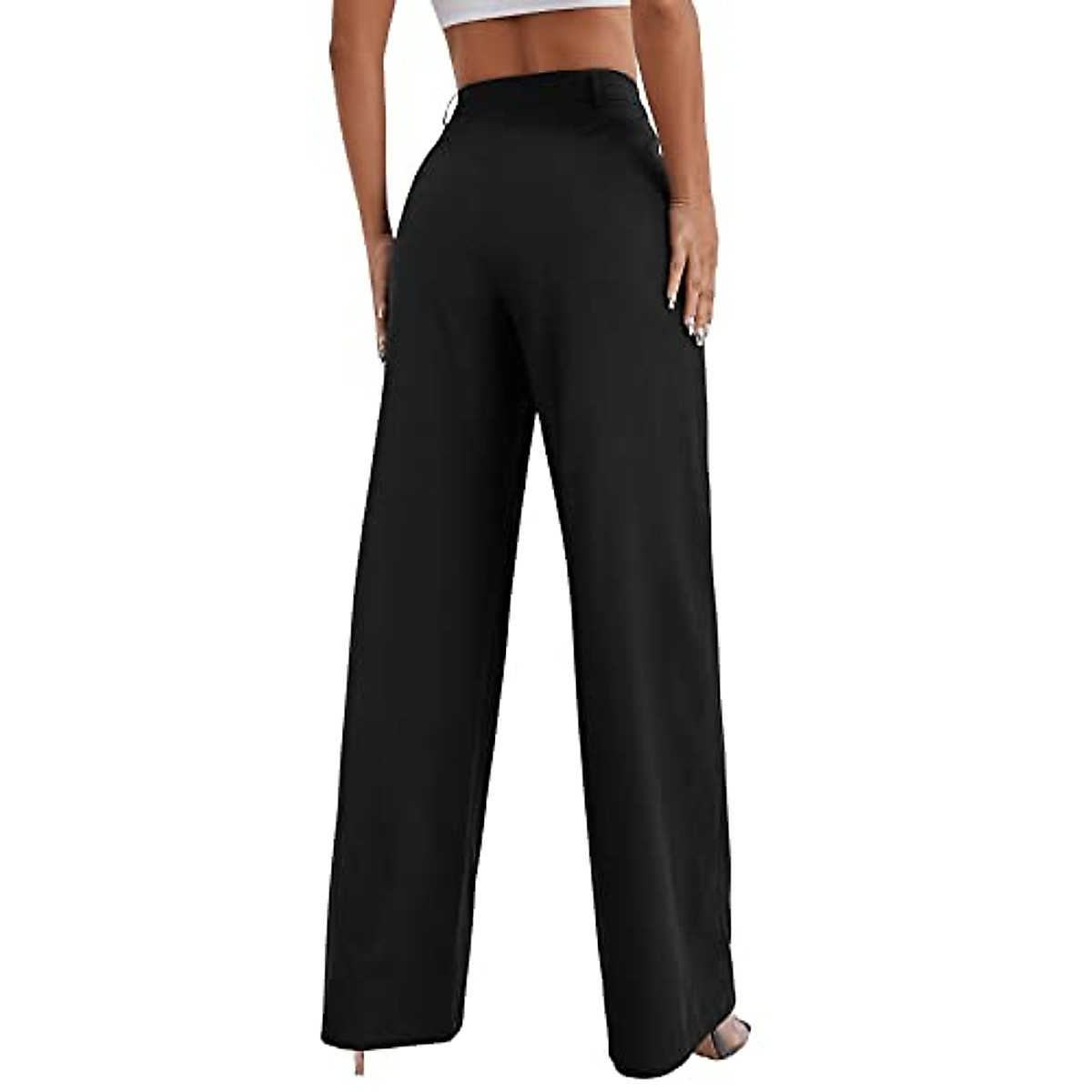 SweatyRocks Women's Wide Leg High Waisted Button Down Straight Long Trousers Pants Black XS