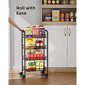 Pipishell 4-Tier Mesh Wire Rolling Cart Multifunction Utility Cart Metal Kitchen Storage Cart with 4 Wire Baskets Lockable Wheels for Home, Office, Kitchen PIUC02