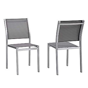 Modway Shore Outdoor Patio Aluminum Set of 2 Side Chair in Silver Gray