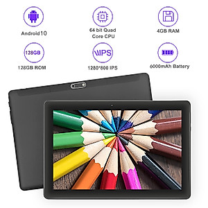 Habisder Tablet 10 inch Android 10.0 Tablet PC, 3G Phablet with Dual Sim Card Slots,2MP+8MP Dual Camera,4GB RAM, 64GB Storage,1280X800 IPS Screen,Bluetooth,GPS,FM,WiFi Android Tablets (Silver)