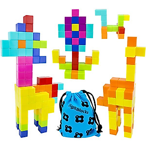 BrainSpark Digit Blocks 48 Pieces Black White and Grey Magnetic Cubes Building Set, Magnetic Blocks for Kids