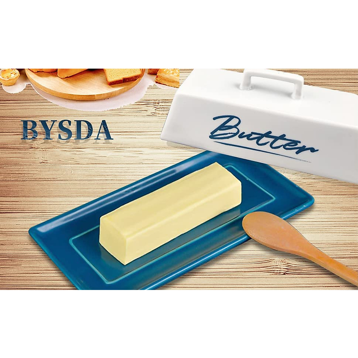 Butter Dish, Ceramic Butter Dish with lid Butter dish with Tray and Deluxe Butter Keeper Polished Ceramic Butter Holder (DM)