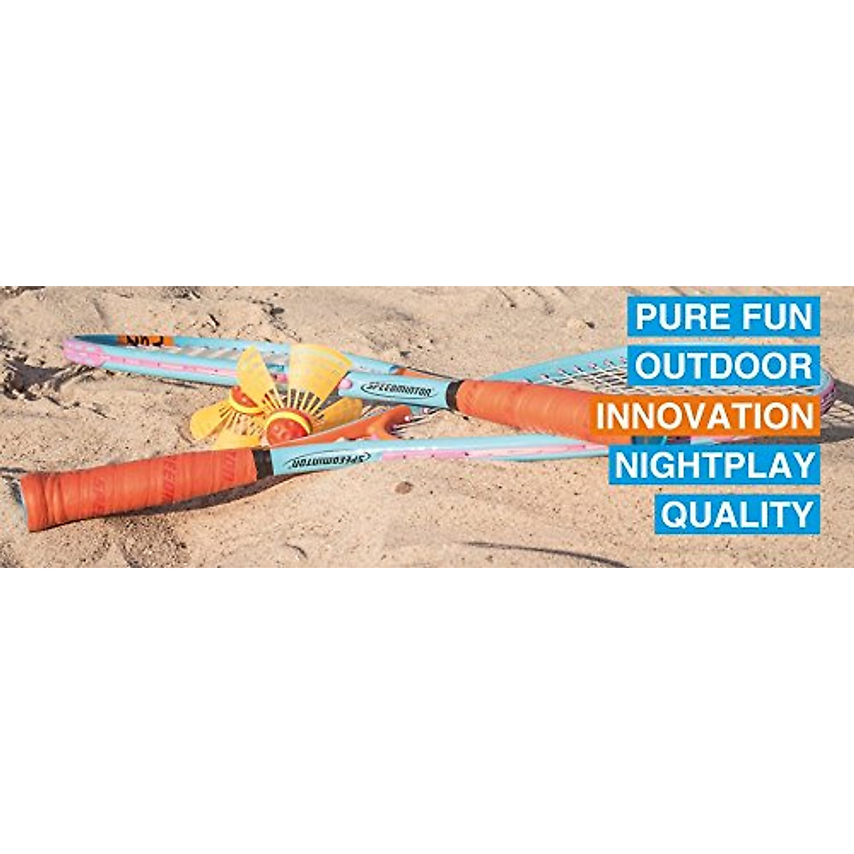 Speedminton SM01-FUN-10 FUN Set - Alternative to beach ball, spike ball, badminton, incl. 1 HELI and one FUN Speeder, perfect for the beach, park or backyard, Blue Orange