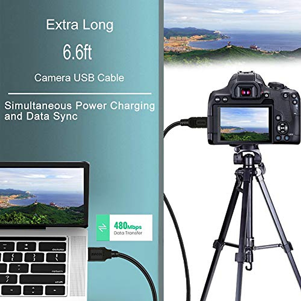 Camera USB Cable Cord for Canon Rebel/PowerShot/EOS/DSLR/ELPH Digital Cameras,SCOVEE Transfer Wire Data Cable for Canon Rebel Camcorder,Vixia PC Computer Interface Charger Replacement 6FT Long