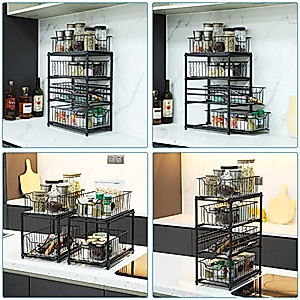 MAX Houser Stackable 2-Tier Under Sliding Cabinet Basket Organizer,Storage Under Cabinet Bathroom Under Sink Organizers and Storage Drawers Organizer for Bathroom Kitchen (Charcoal Grey)