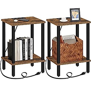 TUTOTAK End Table with Charging Station, Side Table with USB Ports and Outlets, Nightstand, 2-Tier Storage Shelf, Sofa Table for Small Space, 1 Package（2PCS） TB01BB041