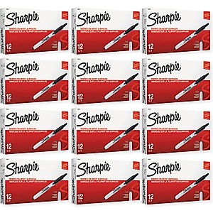 Sharpie 32701 Retractable Permanent Markers, Fine Point, Black, 144 Count (12 Boxes of 12 Markers each Box)