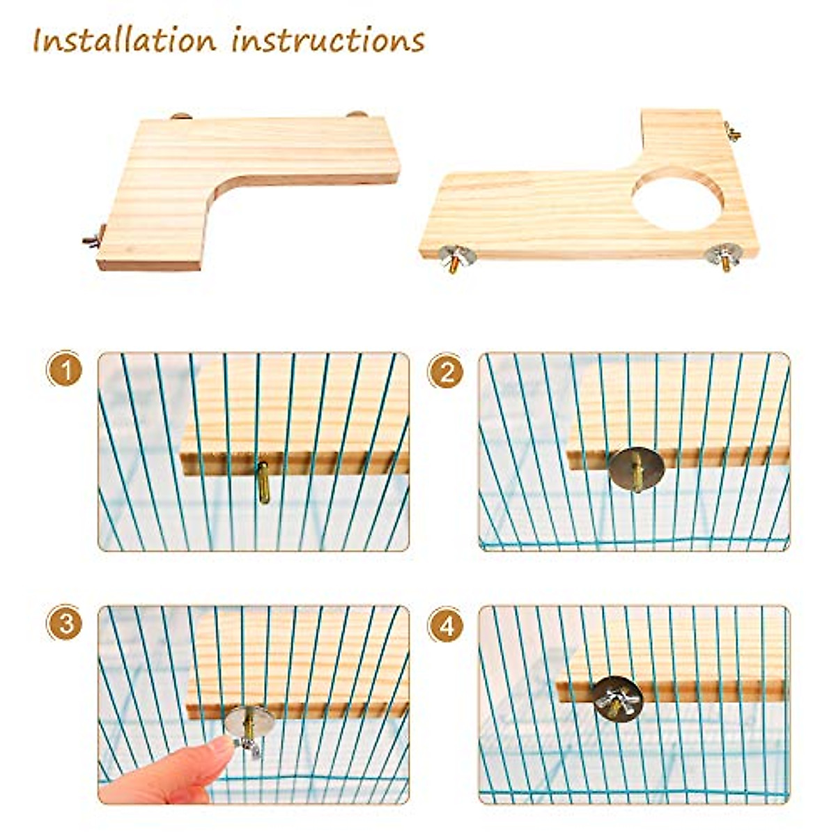 2 Pieces Hamster Wooden Platform Set, L-Shaped Pedal Wooden Platform & L-Shaped Round Hole Wooden Platform with 8 Piece Sepak Takraw Chew Toys, Gerbil Chinchilla Guinea Pigs Parrot Stand Perch (H01)