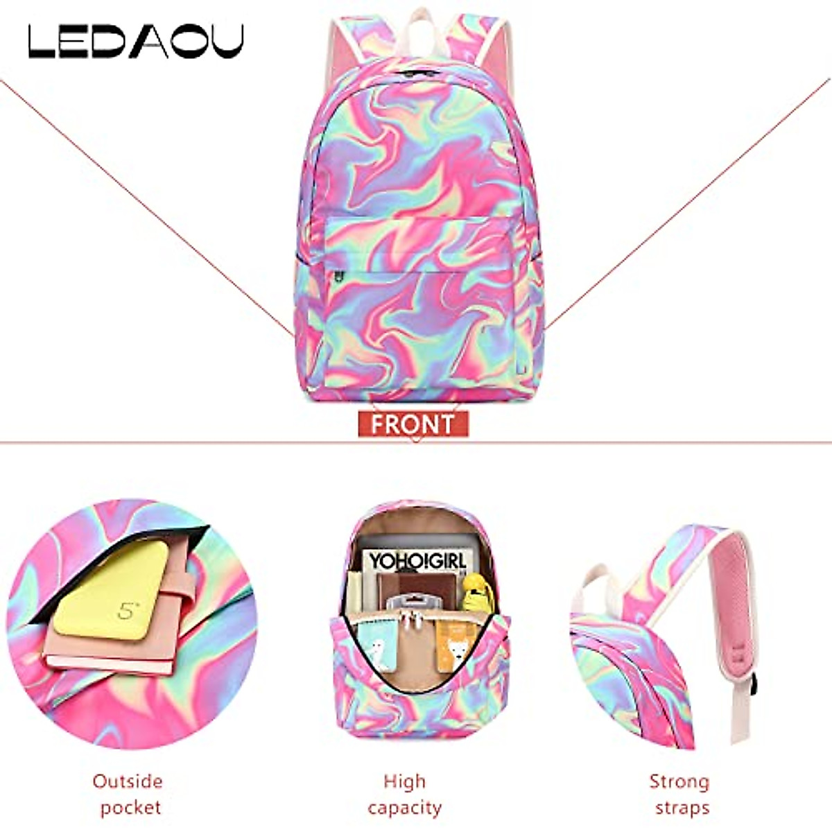 LEDAOU Backpack for Girls School Bag Kids Bookbag Teen Backpack Set Daypack with Lunch Bag and Pencil Case (Blue Purple)