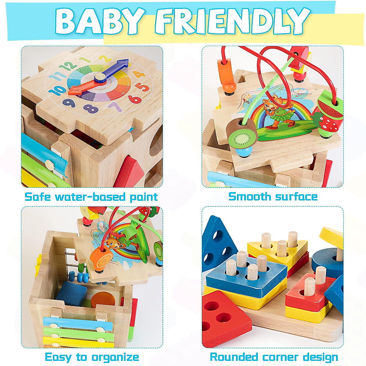 Bravmate Wooden Activity Cube | 8-in-1 Montessori Toys for 1 Year Old Toddlers Educational Toys for Boys Girls