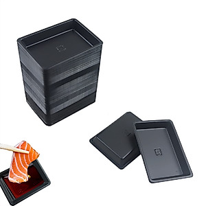 100 pcs Mini 2.95"x2.16" Dipping Sauce Dishes, Plastic Disposable Rectangular Black Soy Sauce Plate Set, Condiment Serving tray, Seasoning Platter, Appetizer Bowel -for Sushi Mustard Vinegar Soy BBQ