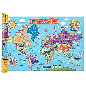 Waypoint Geographic Kids’ World Wall Map, Laminated Wall Map Poster for Kids, Informative Learning Resources, Illustrated Wall Map for Playroom and Classroom Decor, 24" x 36"