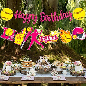 Softball Happy Birthday Banners Softball Birthday Party Decoration Softball Themed Party Cutout Banners for Girls Softball Baby Shower Decoration Sport Party Supplies