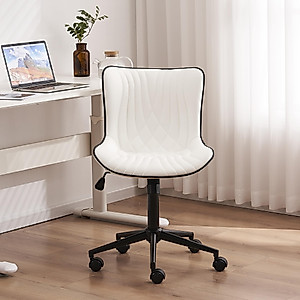 YOUTASTE Office Chair Modern Armless Desk Chair, Height Adjustable Swivel Rocking Computer Task Chair, Faux Leather Sewing Chairs with Wheels, Stylish Lounge Vanity Chair,White
