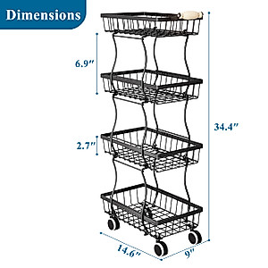 Fruit Vegetable Basket for Kitchen Organizers - 4 Tier Stackable Metal Wire Basket Stand, Black