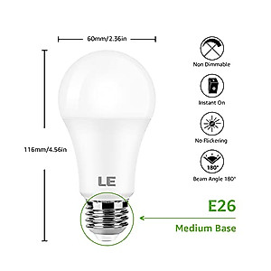 LE 100W Equivalent LED Light Bulbs, 14W 1500 Lumens Daylight White 5000K Non-Dimmable, A19 E26 Standard Base, 10000 Hour Lifetime, Pack of 6