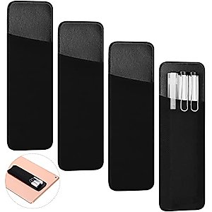 Chinco 4 Pack Adhesive Pen Holder for Notebook Easy to Remove Notebook Pen Holder Black Journal Pen Holder Stick on Pen Holder Reusable Pen Sleeve Pouch for Hardcover Journals, Notebooks, Pad