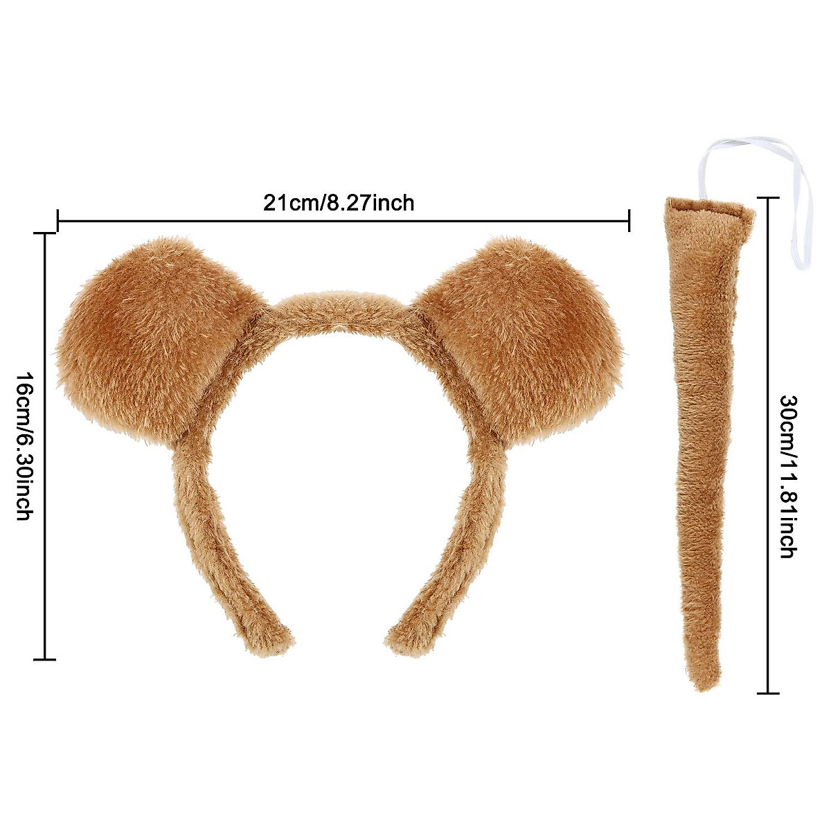 WILLBOND Bear Ears Headband and Tail Costume Set, 6 Pieces, Brown, for Halloween or Costume Parties
