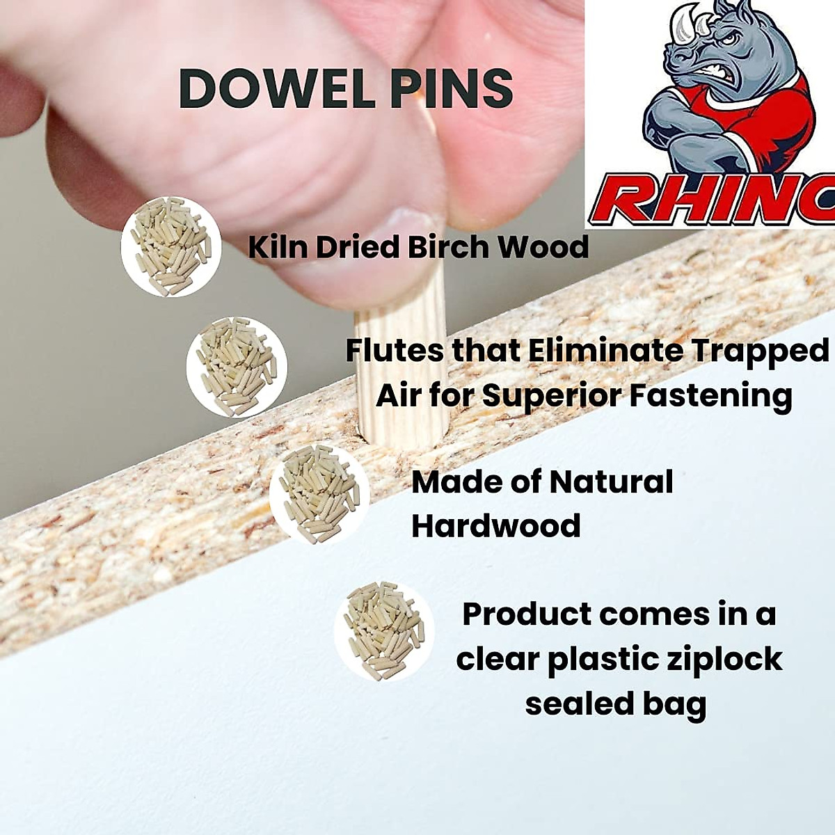 100 Pack 1/2" x 2" Wooden Dowel Pins Wood Kiln Dried Fluted and Beveled, Made of Hardwood