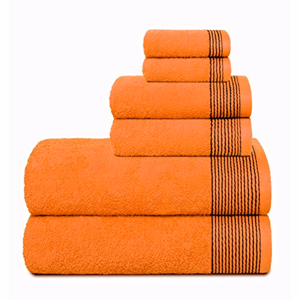 BELIZZI HOME 100% Cotton Ultra Soft 6 Pack Towel Set, Contains 2 Bath Towels 28x55 inchs, 2 Hand Towels 16x24 inchs & 2 Washcloths 12x12 inchs, Compact Lightweight & Highly Absorbant - Orange