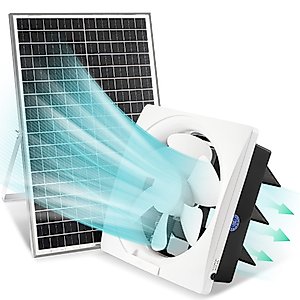 Mxmoonfree Solar Powered Exhaust Fan Kit, 30W Solar Panel + 10'' High-airflow Shutter Exhaust Fan, Ventilation Solution for Greenhouse, Sheds, Chicken Coops, Pet Houses, RVs, Garages, Attics