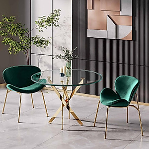 Goderfuu 36 inch Round Dining Table, Modern Dining Room Table with Gold Stainless Steel Base, Circle Tempered Glass Dining Table for 4, Small Dining Table Contemporary Kitchen Table Dinner Table