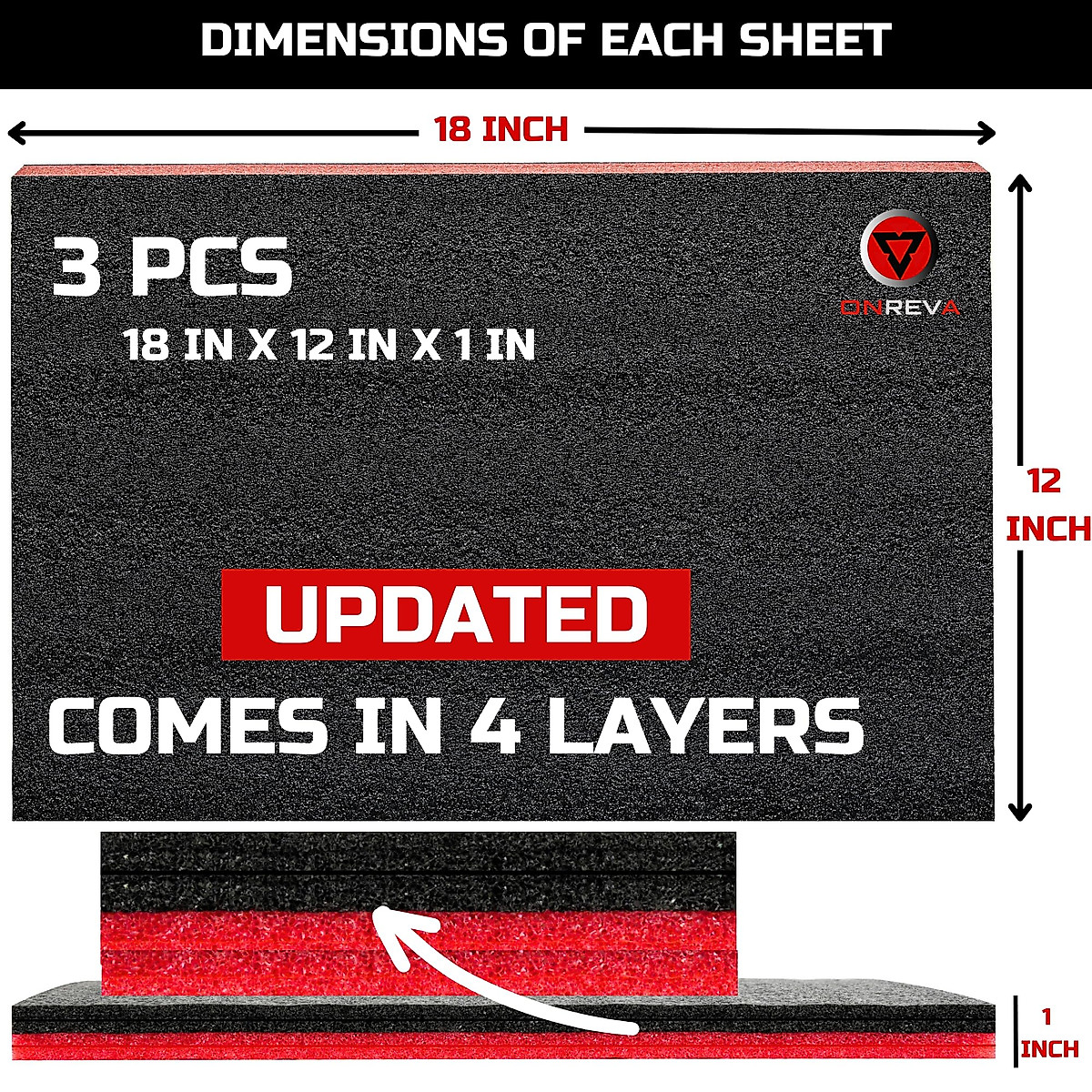 Tool Box Foam Organizer 3pack 18x12x1 inch, Toolbox Foam Inserts, Kaizen Foam Sheets, Shadow Foam Tool Organizers Tool Chest Drawer Thick Liner
