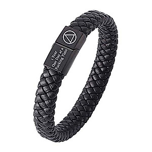 ForeverWill 1 Year AA NA Sobriety Jewelry Gifts for Men Women,Inspirational Magnet Leather Recovery Bracelets,Personalized Narcotics Alchohol Addiction Recovering Friends Family,Customized Black